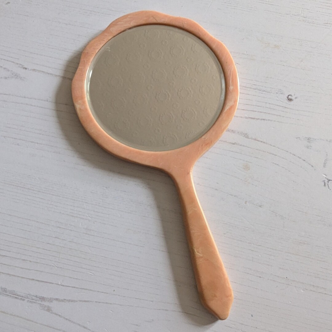 Vintage Celluloid Plastic Pink Handheld Mirror - Etsy