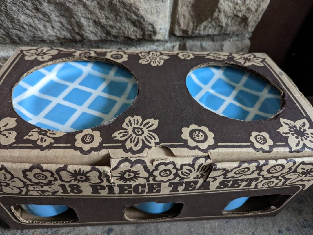 John Tams 1970s Blue Checkmate Full Set of 18 Piece Ceramic Tea Service ...