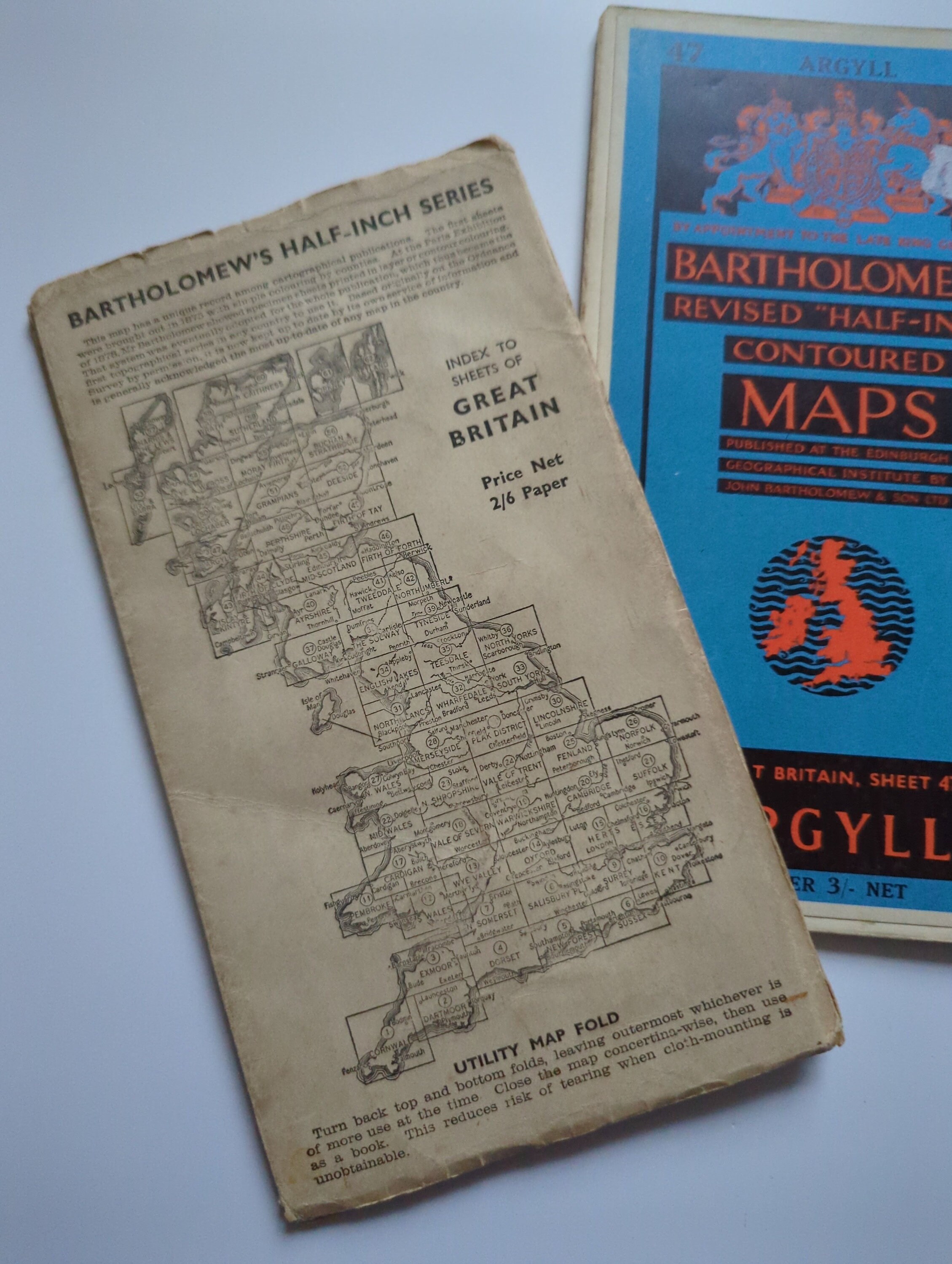 Bartholomew's Vintage Maps Revised Half-inch Contoured Paper Maps 1940s ...