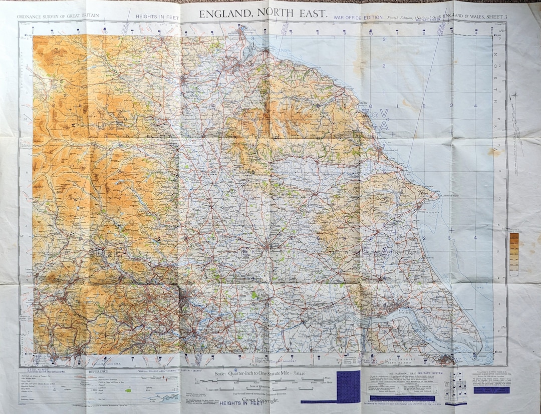 1948 War Office Edition Map England North East Map Military Map Paper ...