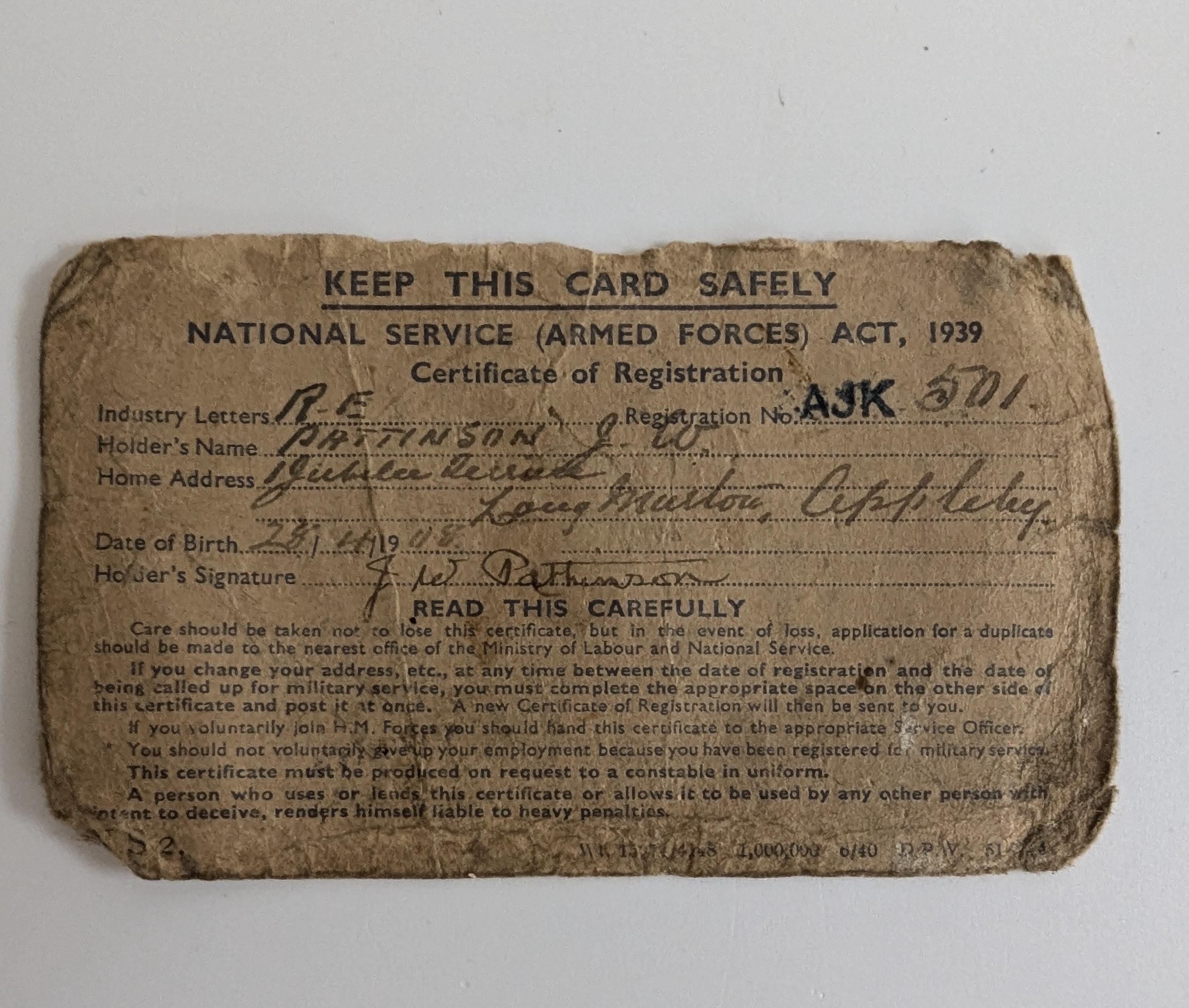 Soldier Military Identity Card Letter Registration Card 1946 Wartime ...