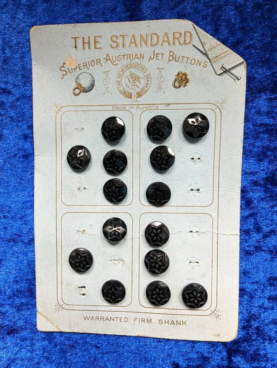 Vintage Antique Austrian Jet Buttons Star Design Original Card 15 ...