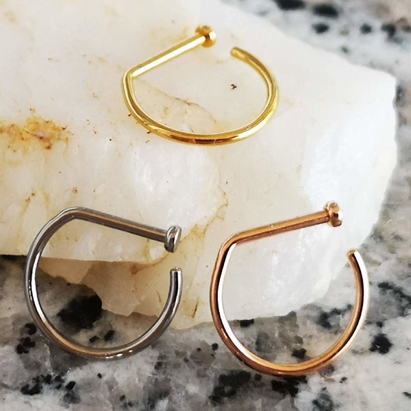 Open D Shape Nose Ring, Flat End Round Nostril Hoop, 20ga or 18ga, 8 or ...