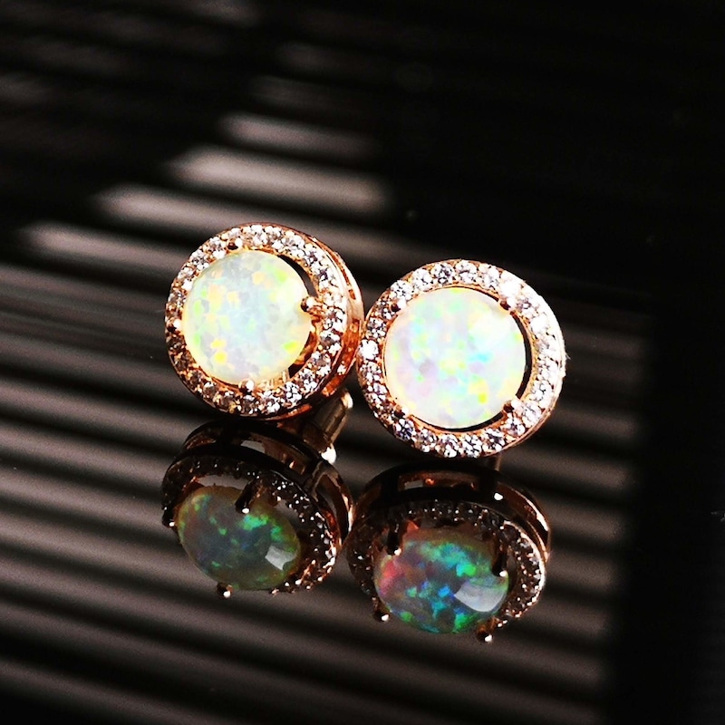 Rose Gold Opal Earrings - Etsy