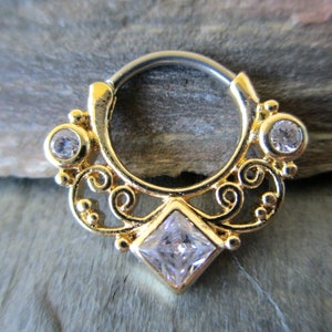 Lace Swirl Septum Clicker Ring / Daith Earring With Crystals, Rose Gold ...