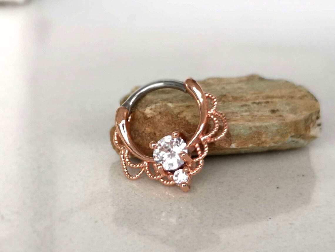 Rose Gold Septum Clicker Ring / Daith Earring With Crystals | Etsy
