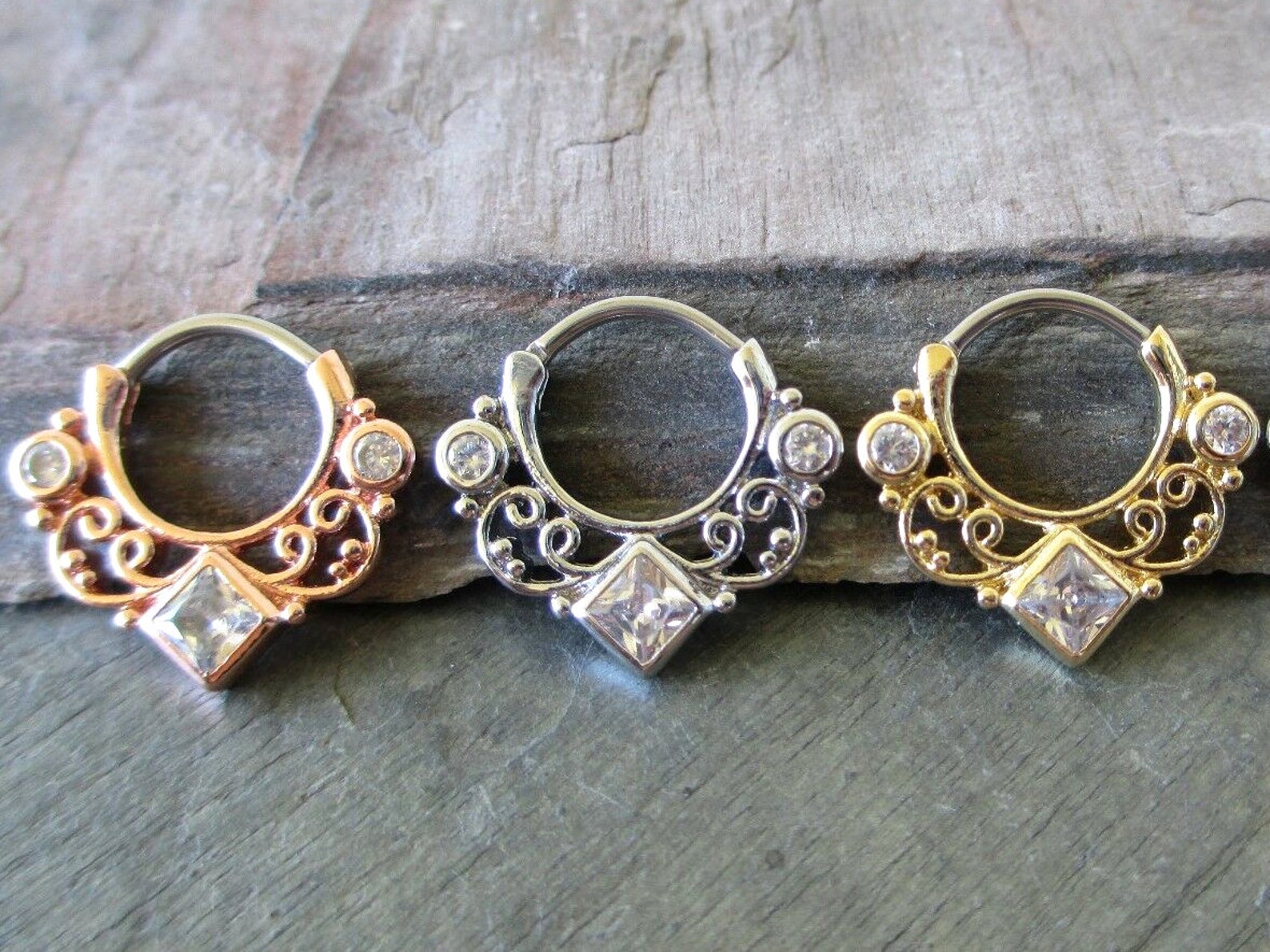 Lace Swirl Septum Clicker Ring / Daith Earring with Crystals | Etsy