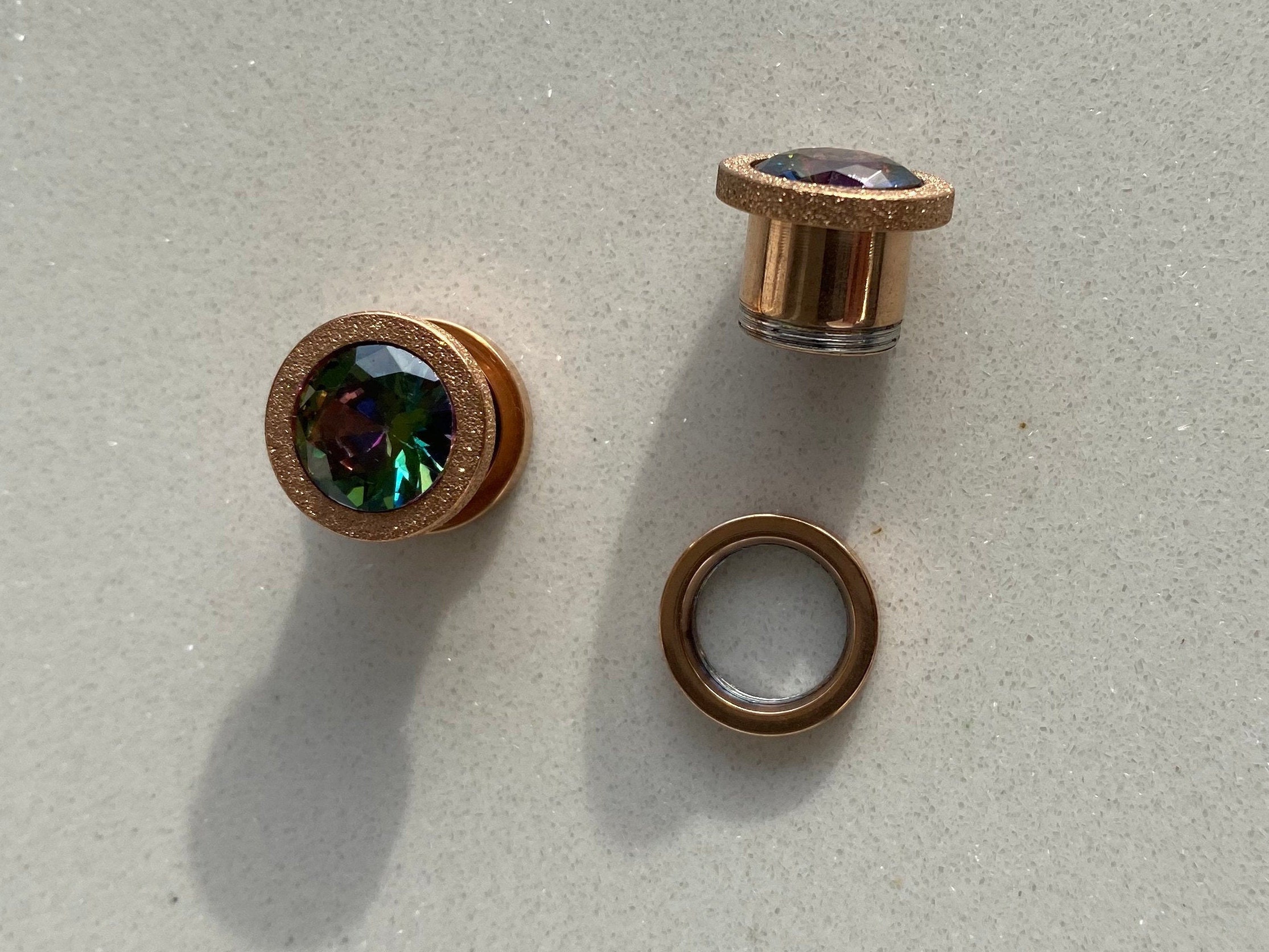 Iridescent Rose Gold Plugs Earrings / Tunnel Earrings / Ear Gauges With ...