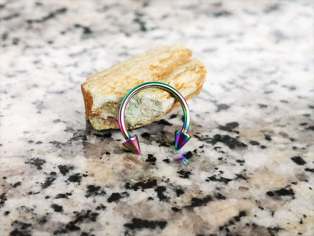 Rainbow Spiked Horseshoe Septum Ring / Daith Earring / Helix Earring ...