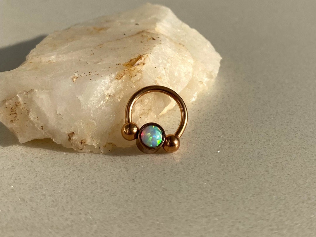 Rose Gold Septum Clicker Ring / Daith Earring With White Opal, 2 in 1 ...