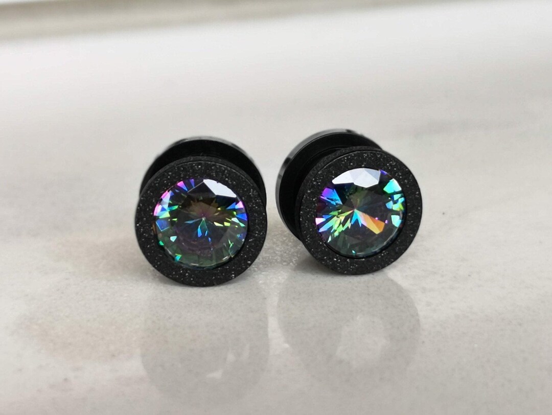 Iridescent Black Plugs Earrings / Tunnel Earrings / Ear Gauges With ...