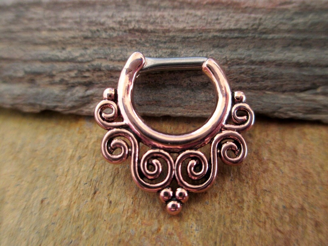 Indian Swirl Septum Clicker Ring / Daith Earring, Rose Gold / Gold ...