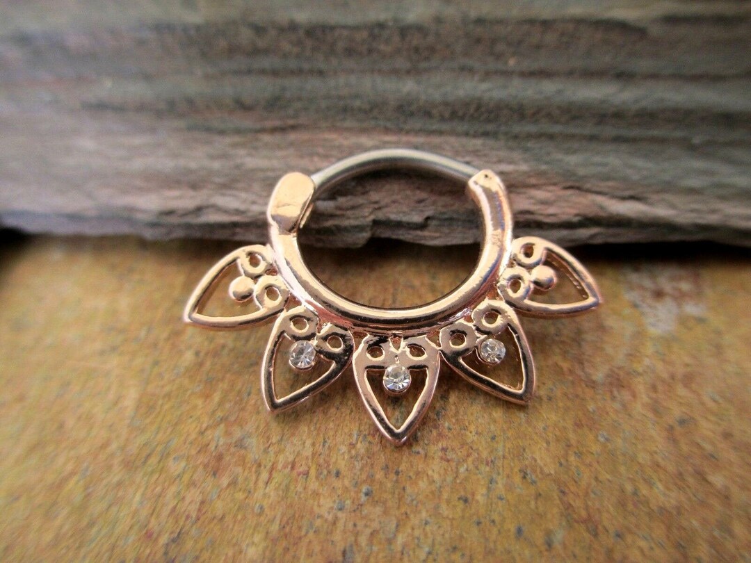 Tribal Septum Clicker Ring / Lip Ring / Daith Earring With Crystals ...