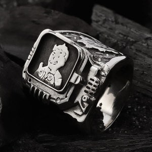 Pip-boy Ring, Gamer Jewelry, Statement Ring, Sterling Silver - Etsy
