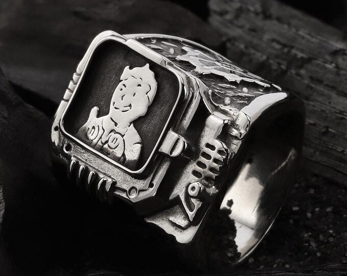 Pip-boy Ring, Gamer Jewelry, Statement Ring, Sterling Silver - Etsy