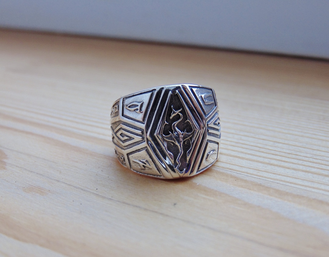 Sterling Silver Imperium Dragon Ring With Runes, Daedric Artifact ...