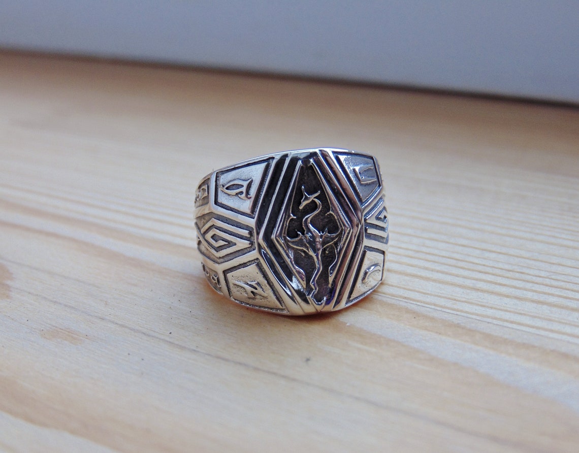Sterling Silver Imperium Dragon Ring With Runes Daedric LARP | Etsy