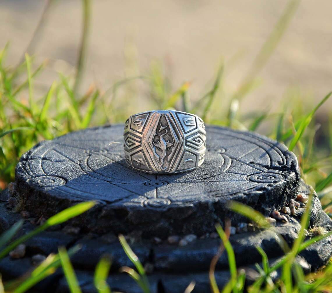 Sterling Silver Imperium Dragon Ring With Runes Daedric LARP | Etsy