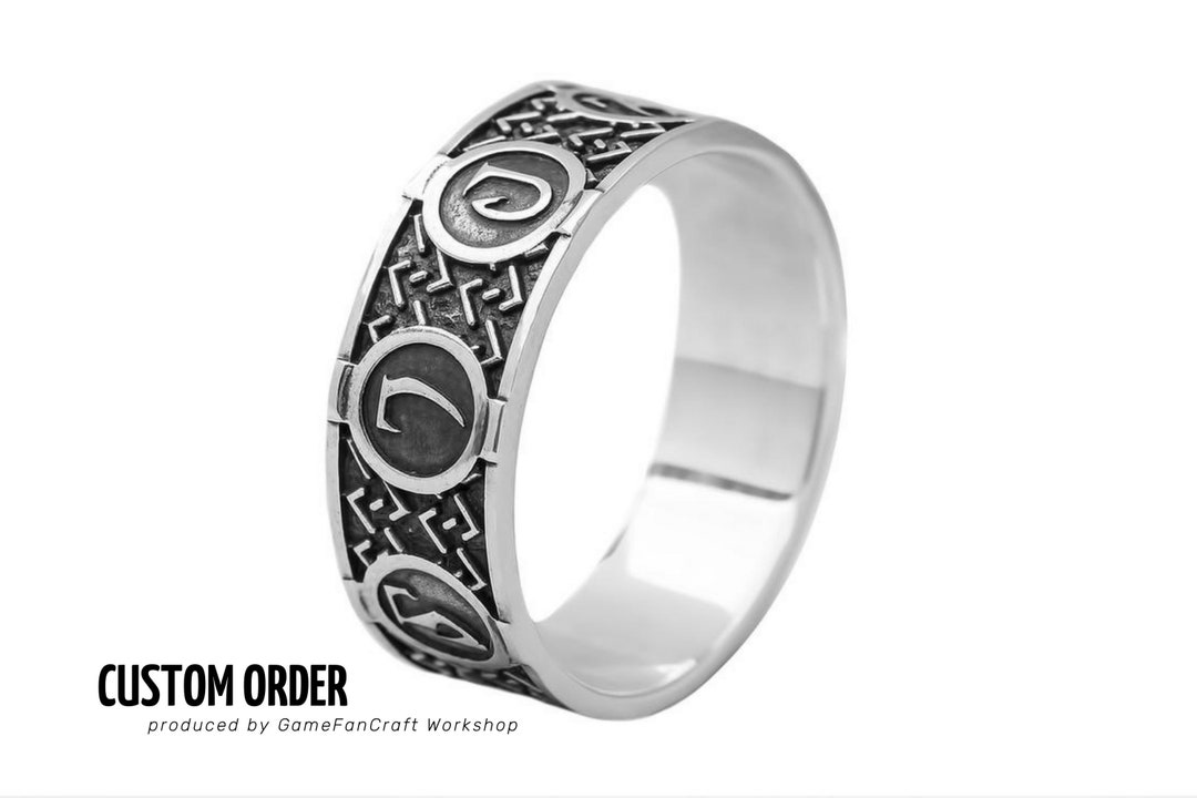 Daedric Runes Ring, LARP Jewelry, Fantasy Daedra Ring, Oblivion Runes ...