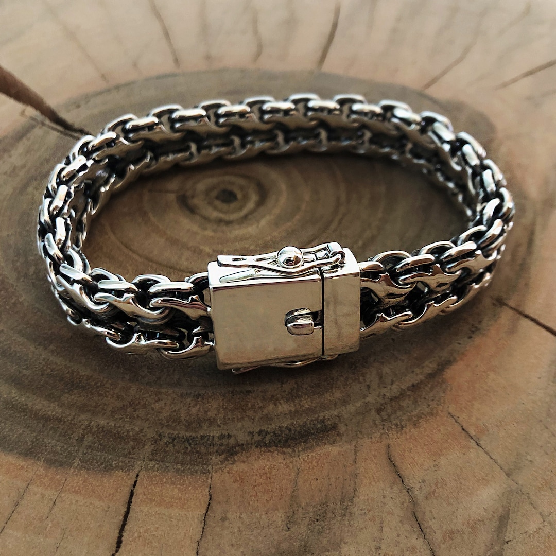 Chunky Silver Bracelet, Men's Bracelet, Double Stream Bracelet ...
