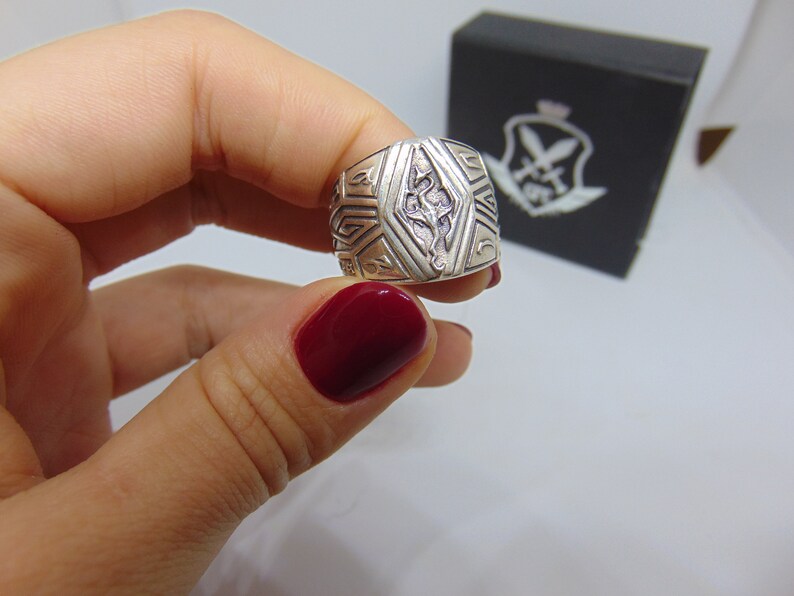 Sterling Silver Imperium Dragon Ring With Runes Daedric LARP | Etsy