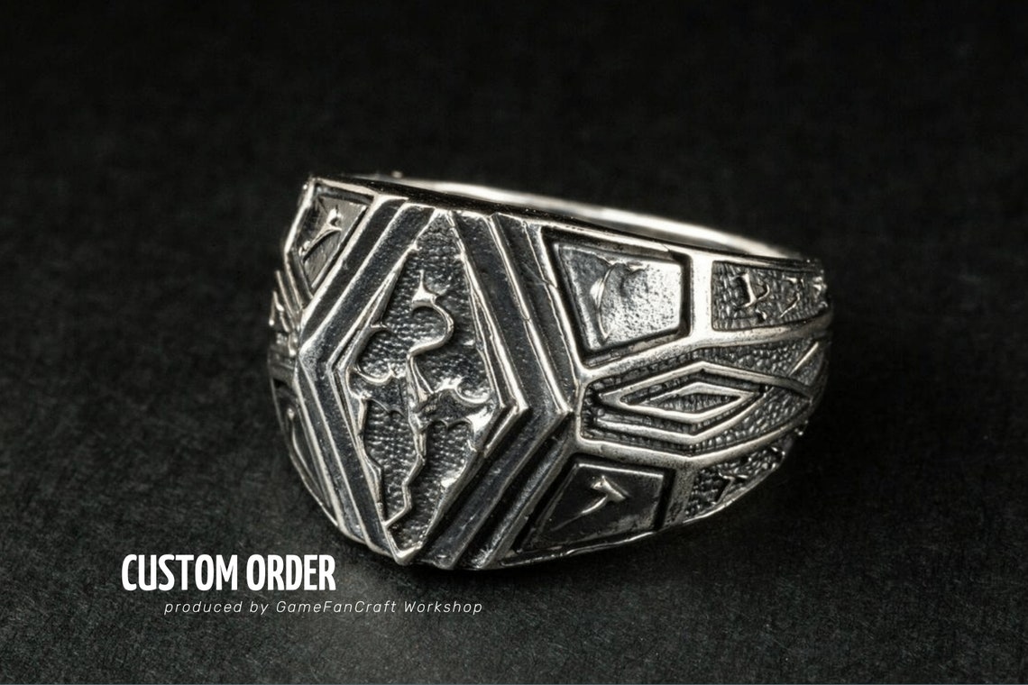 Sterling Silver Imperium Dragon Ring With Runes Daedric LARP | Etsy