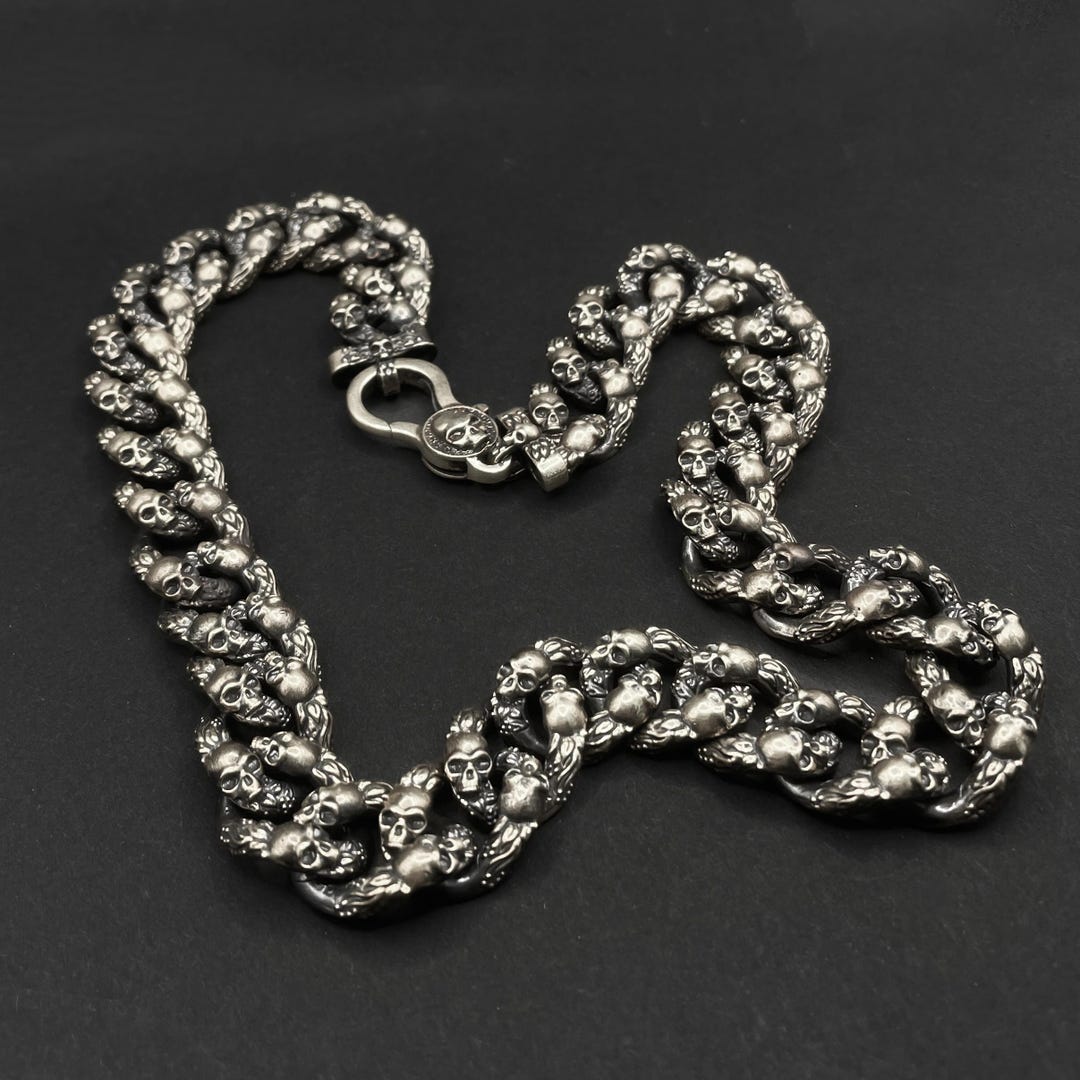 Biker Silver Skull Chain, Brutal Gothic Jewelry for Men - Etsy