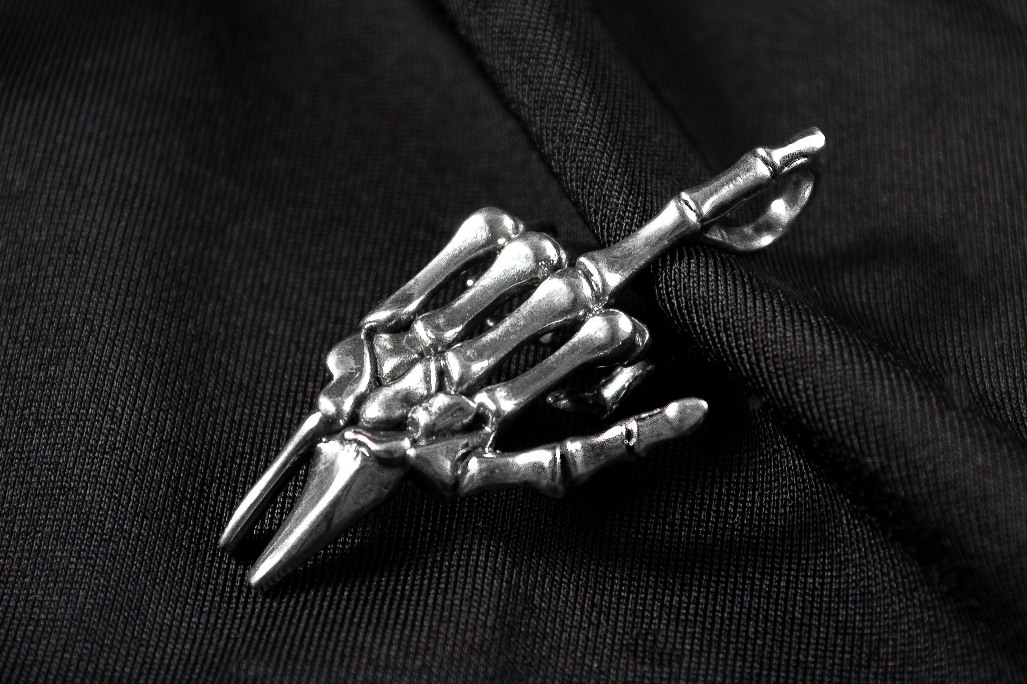 Sterling Silver Skeleton Middle Finger Pendant Reaper | Etsy