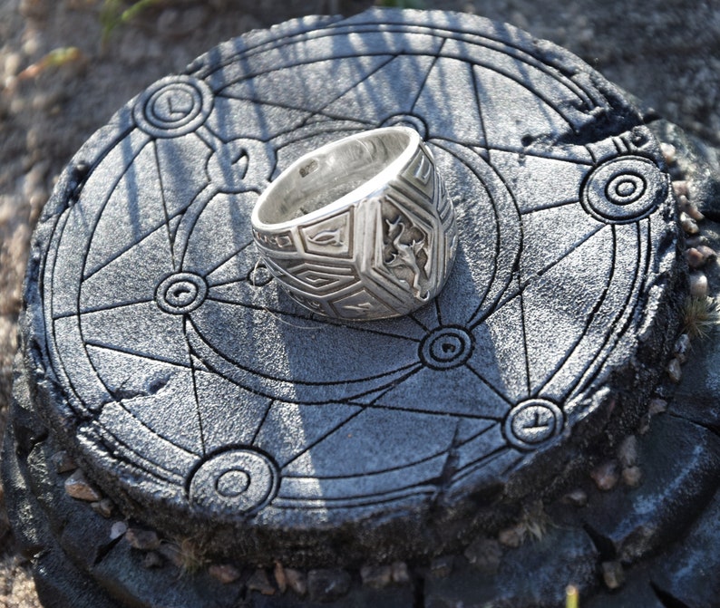 Sterling Silver Imperium Dragon Ring With Runes Daedric LARP | Etsy