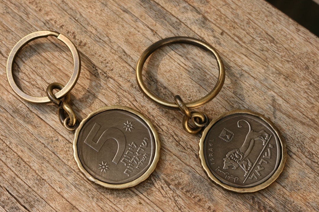 Key Holder, Five Israeli Lira Keychain, Old Israeli Money Keychain ...