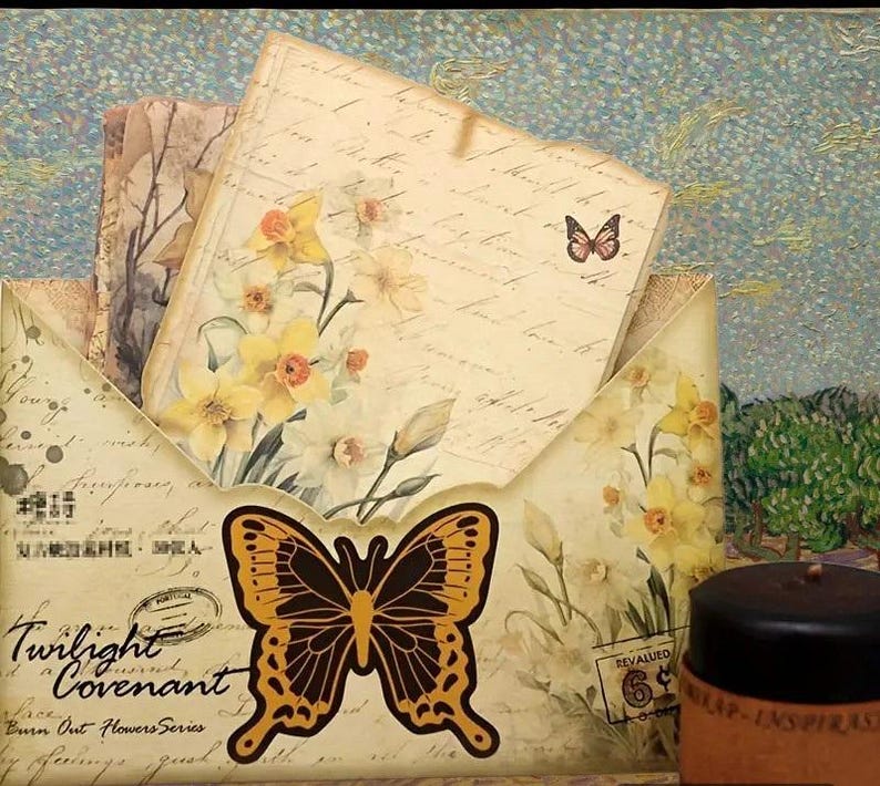 30pcs Greeting Distressed Writing Paper Retro Daffodil Style Envelope ...