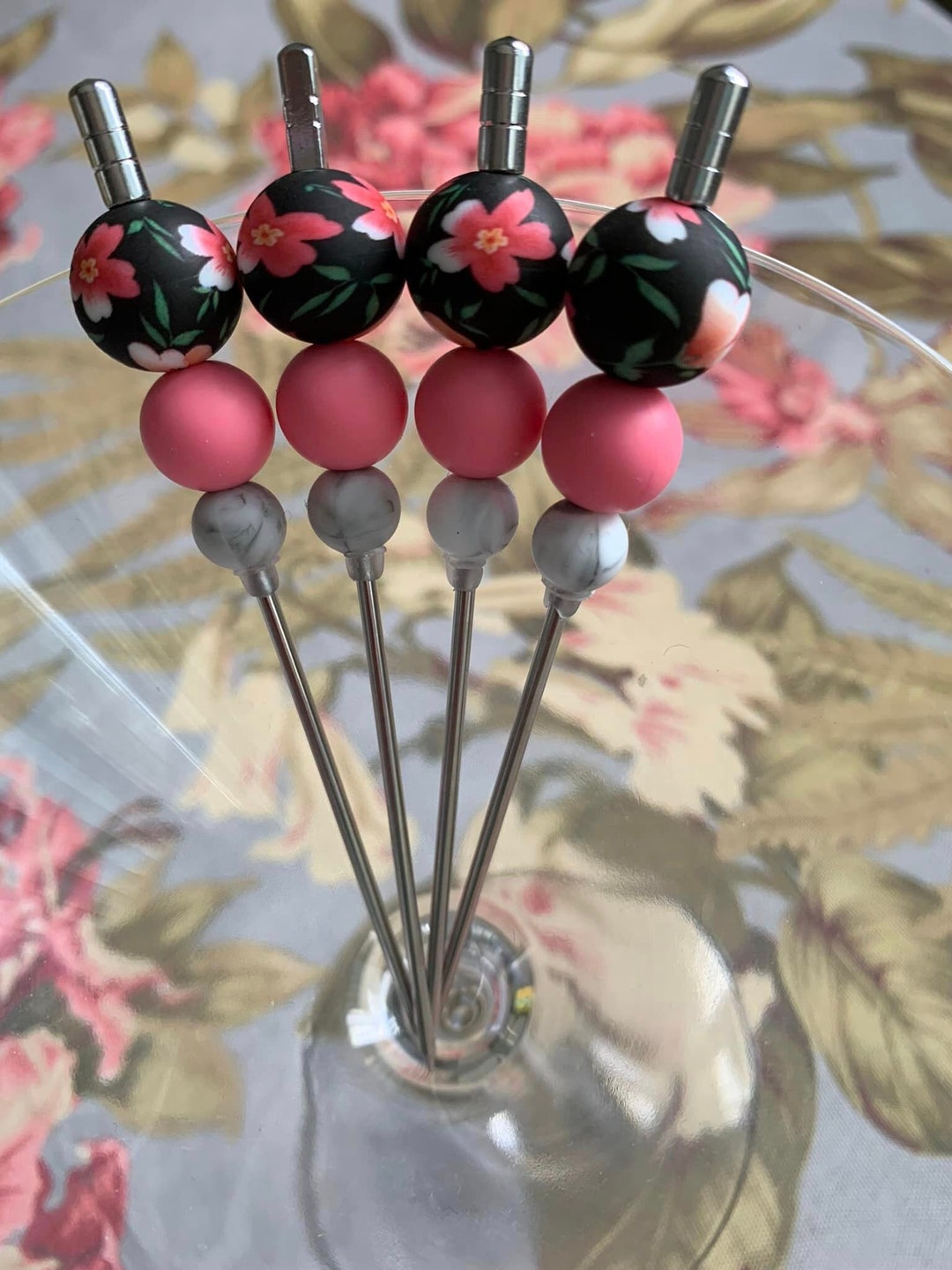4 Beaded Party Garden Party Drink & Food Picks, Cocktail Skewers ...