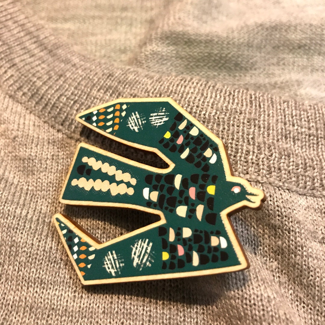 Wooden Green Abstract Bird Brooch Printed on Birch Wood Pin - Etsy