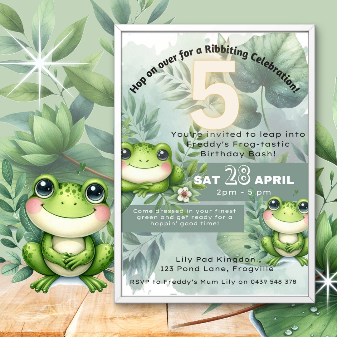 Editable & Printable Adorable Frog Theme Birthday Party Invitation ...