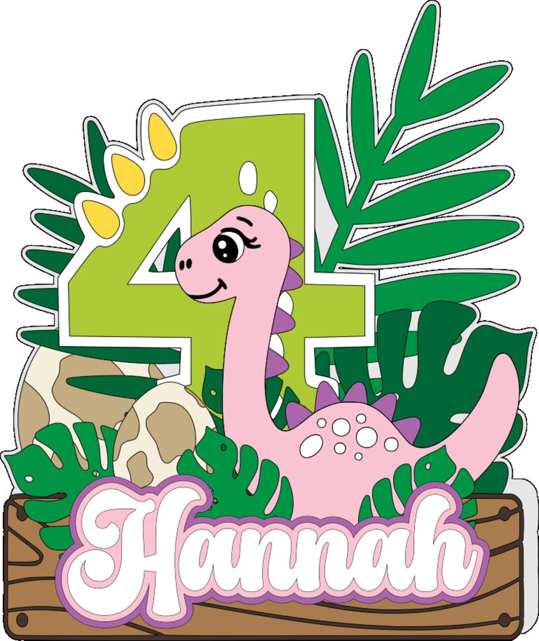 Cute Dinosaur Number 4 Cake Topper, Easy Download SVG File for Cricut ...