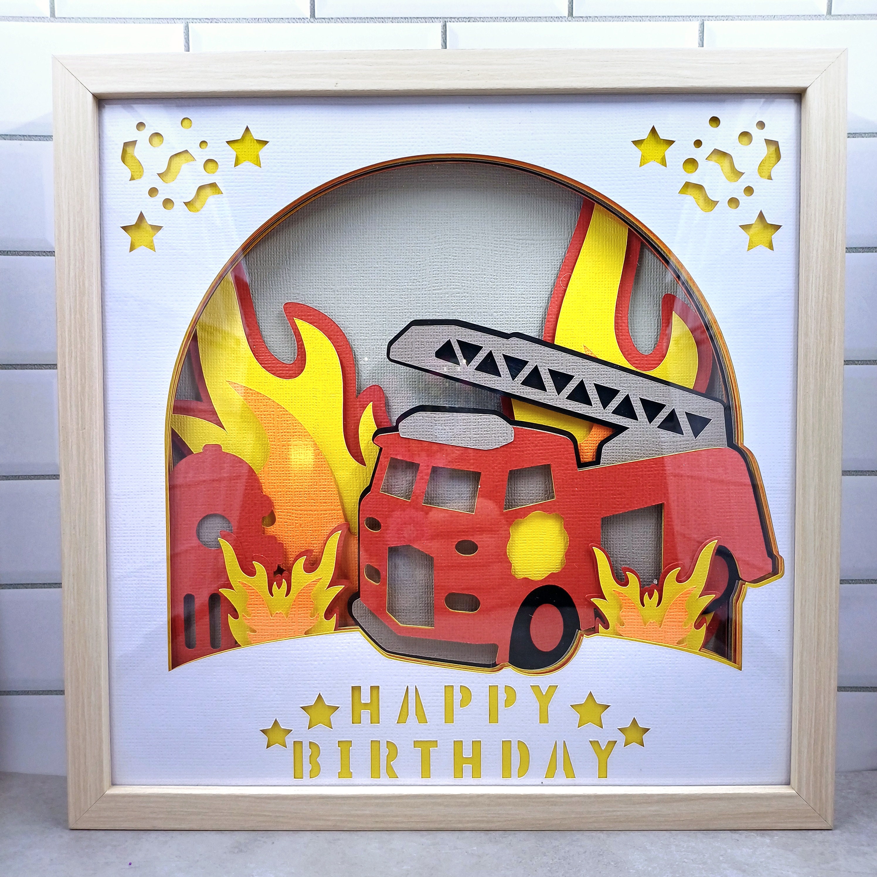 Fire Engine Truck Shadow Box for Kids Party, Matches Our Cake Topper ...