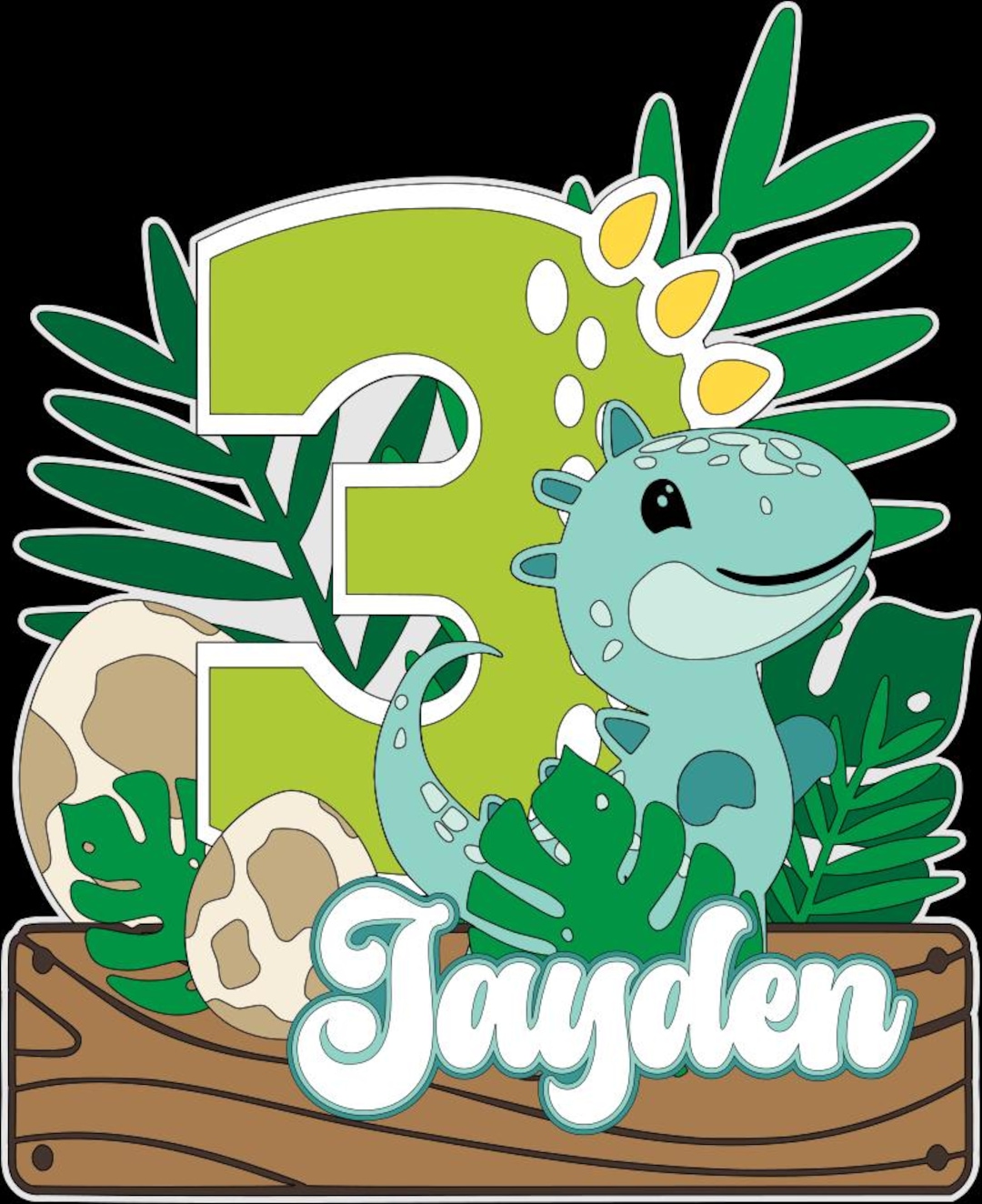 Dinosaur Number 3 Cake Topper: Kids Birthday SVG File (digital Download ...