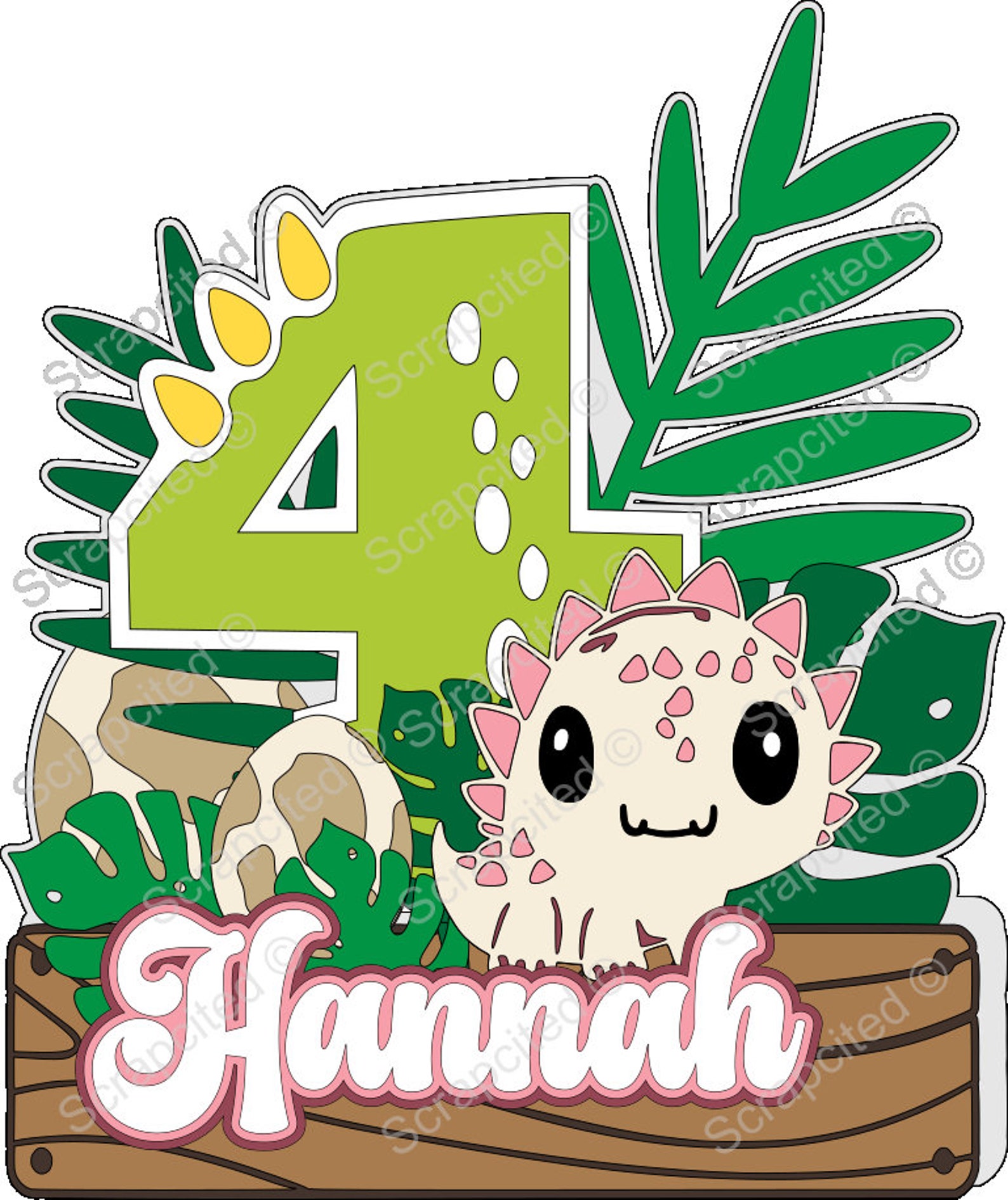 Cute Dinosaur Number 4 Cake Topper Easy Download SVG File for - Etsy