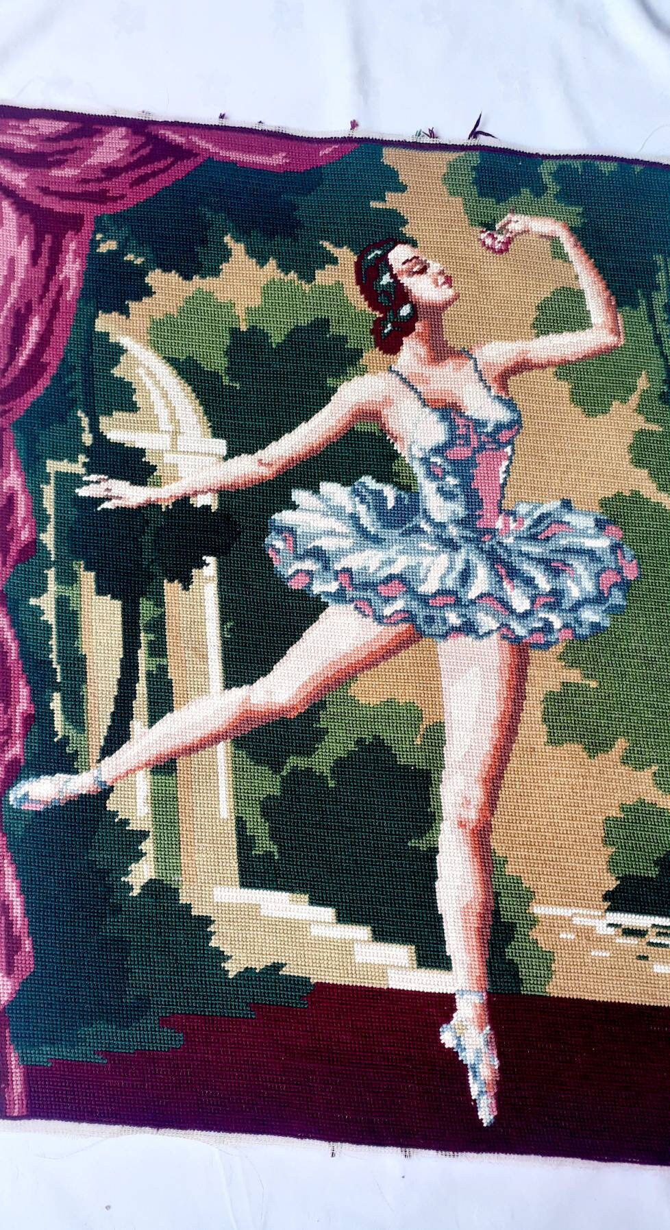 Beautiful Ballerina Vintage French Needlepoint Tapestry Completed Hand ...
