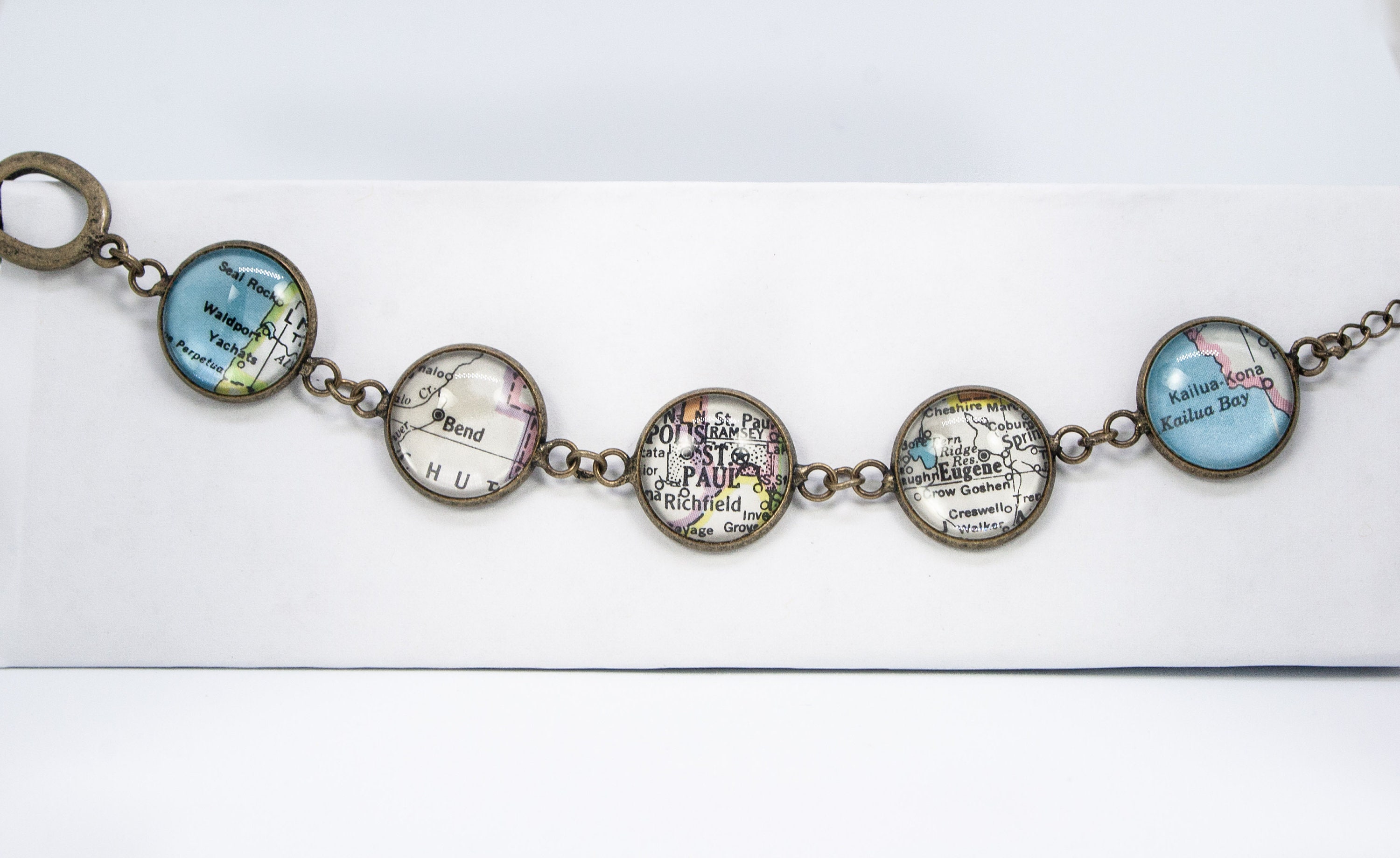 CUSTOM Map Bracelet: Personalized With 5 Vintage Map Locations of Your ...