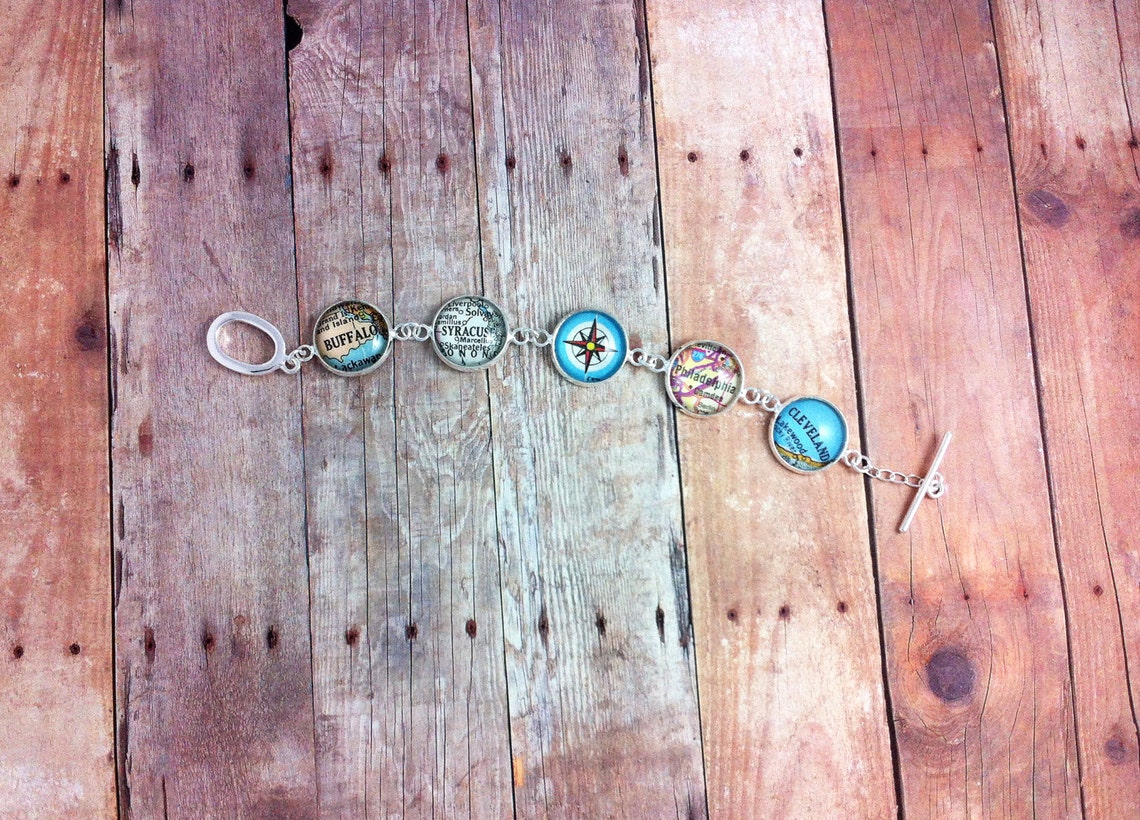CUSTOM Map Bracelet: Personalized With 5 Vintage Map Locations - Etsy