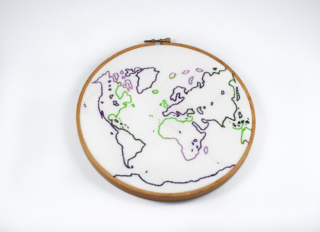 Hand Stitched World Map Embroidery on Vintage Linen - Etsy