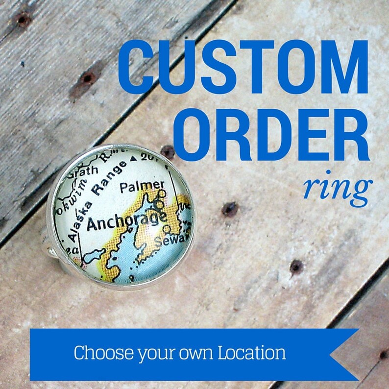 CUSTOM Map Ring: Personalized With the Vintage Map Location of YOUR ...