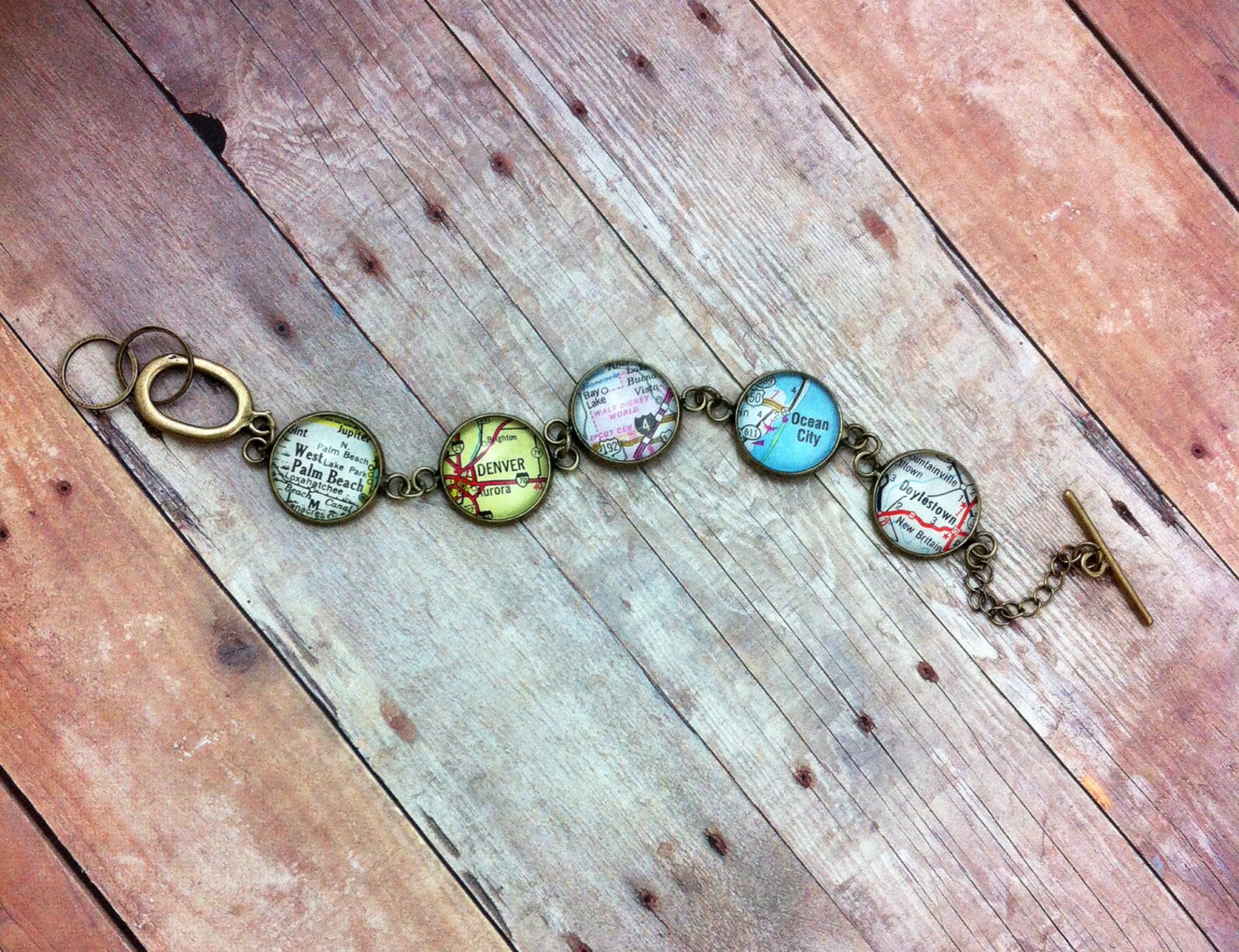 CUSTOM Map Bracelet: Personalized With 5 Vintage Map Locations - Etsy