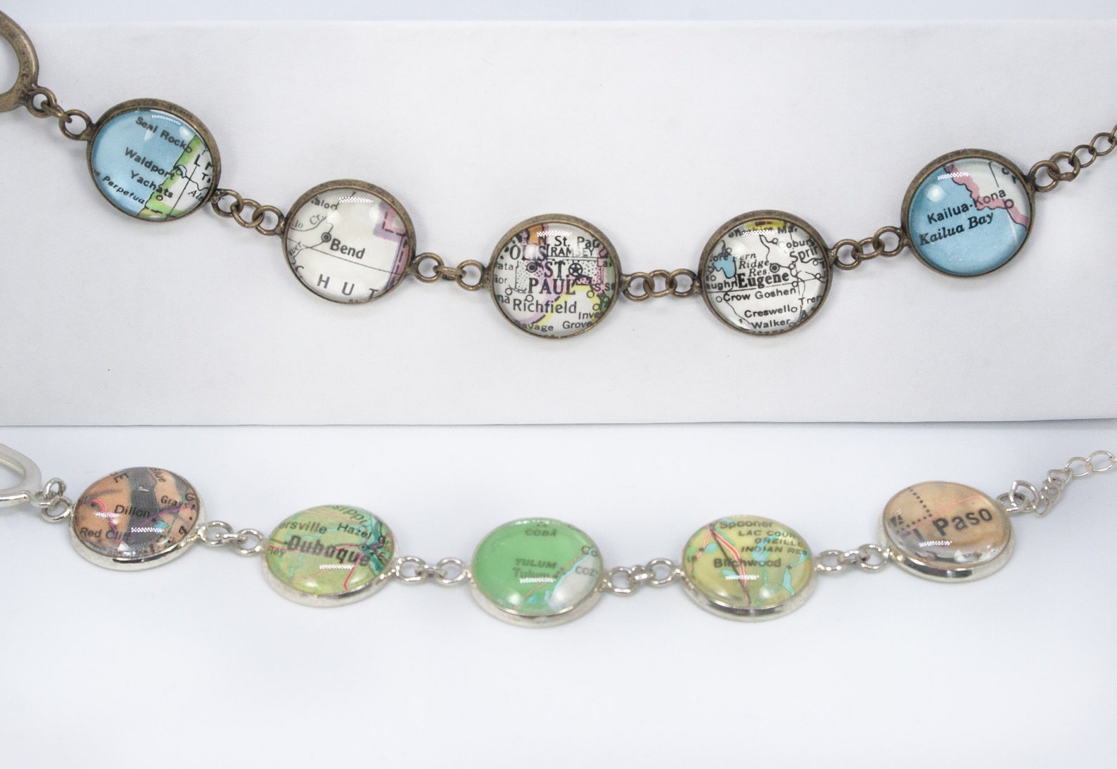 CUSTOM Map Bracelet: Personalized With 5 Vintage Map Locations of Your ...