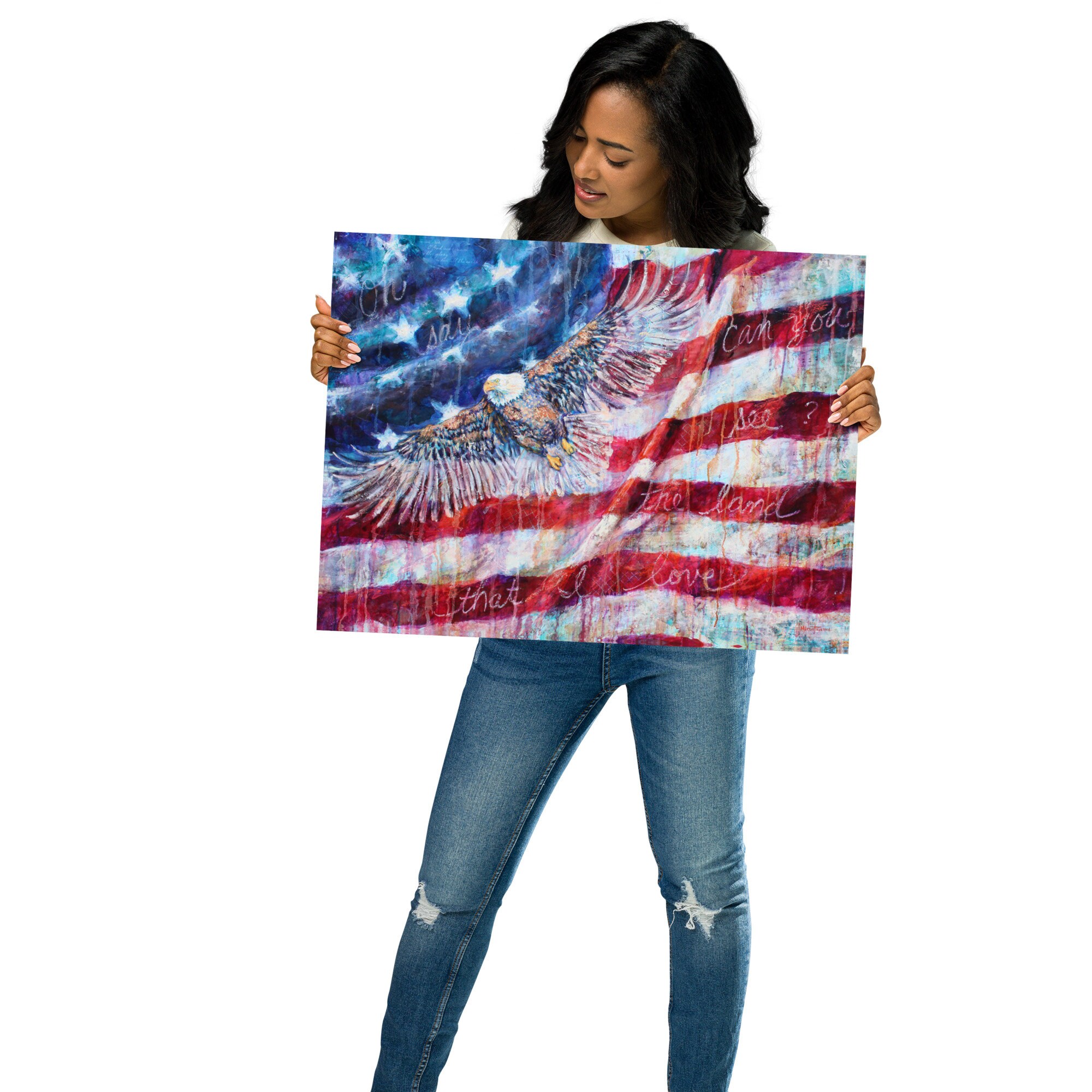 American Flag With Bald Eagle and Star Spangle Banner Mixed Media ...