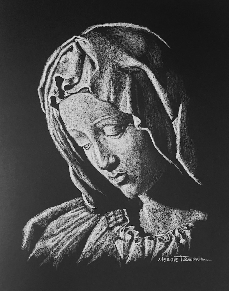 Blessed Mother Virgin Mary Michelangelo Pieta Black & White ORIGINAL ...