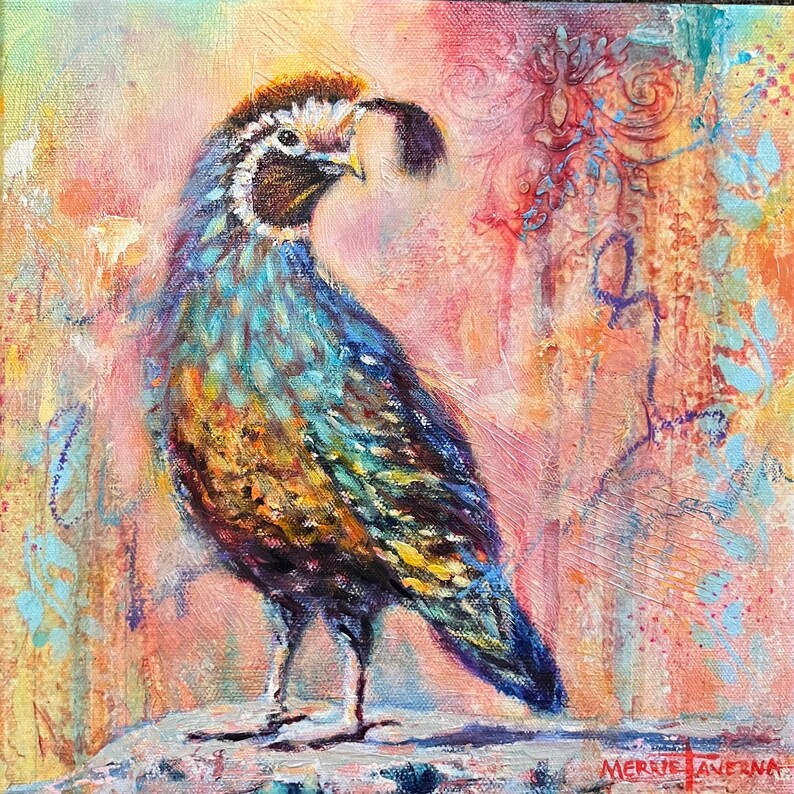 Quail Male Colorful Mixed Media ORIGINAL Southwest Art Painting by ...