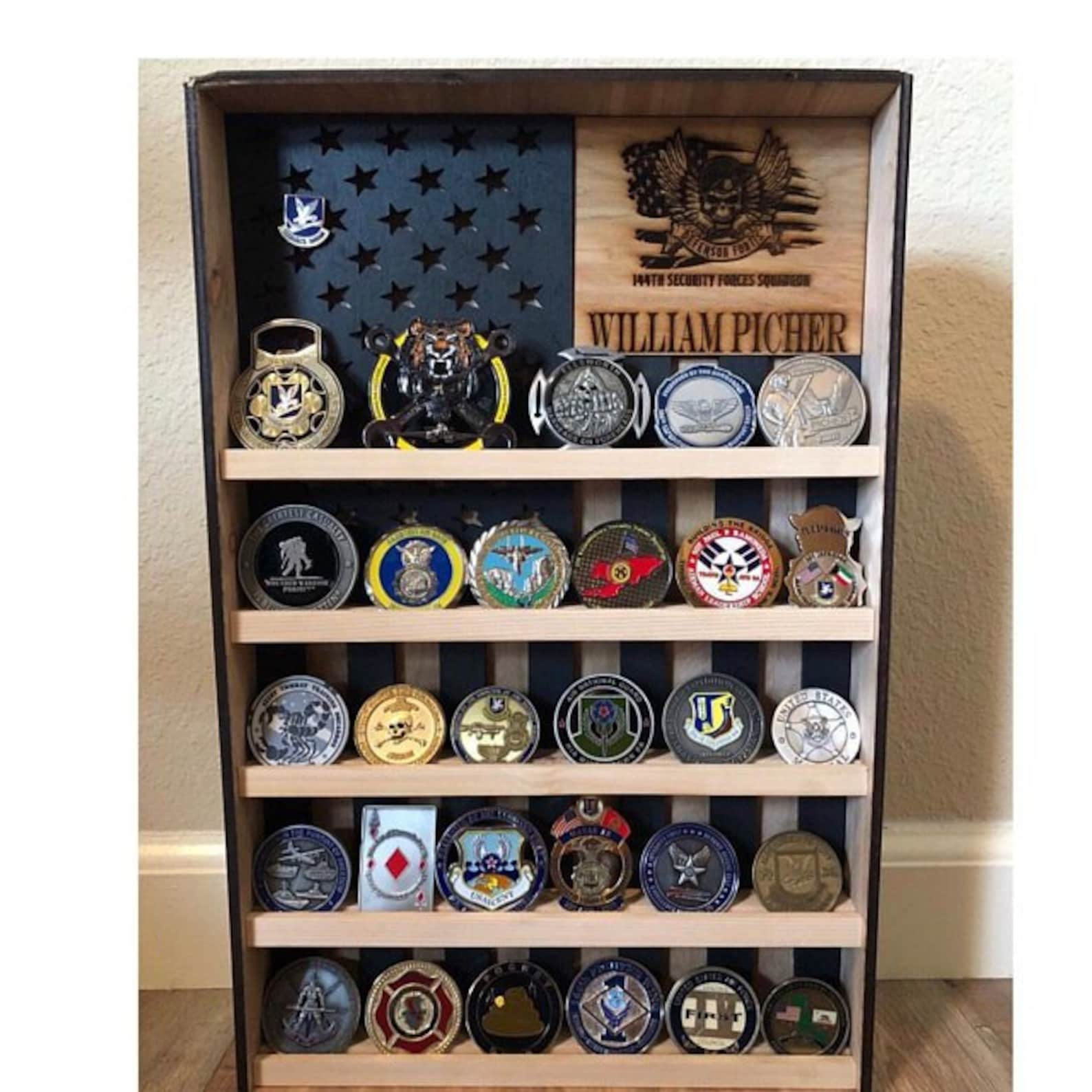 Hanging Wood Military Coin Holder Engraved Military Coin - Etsy