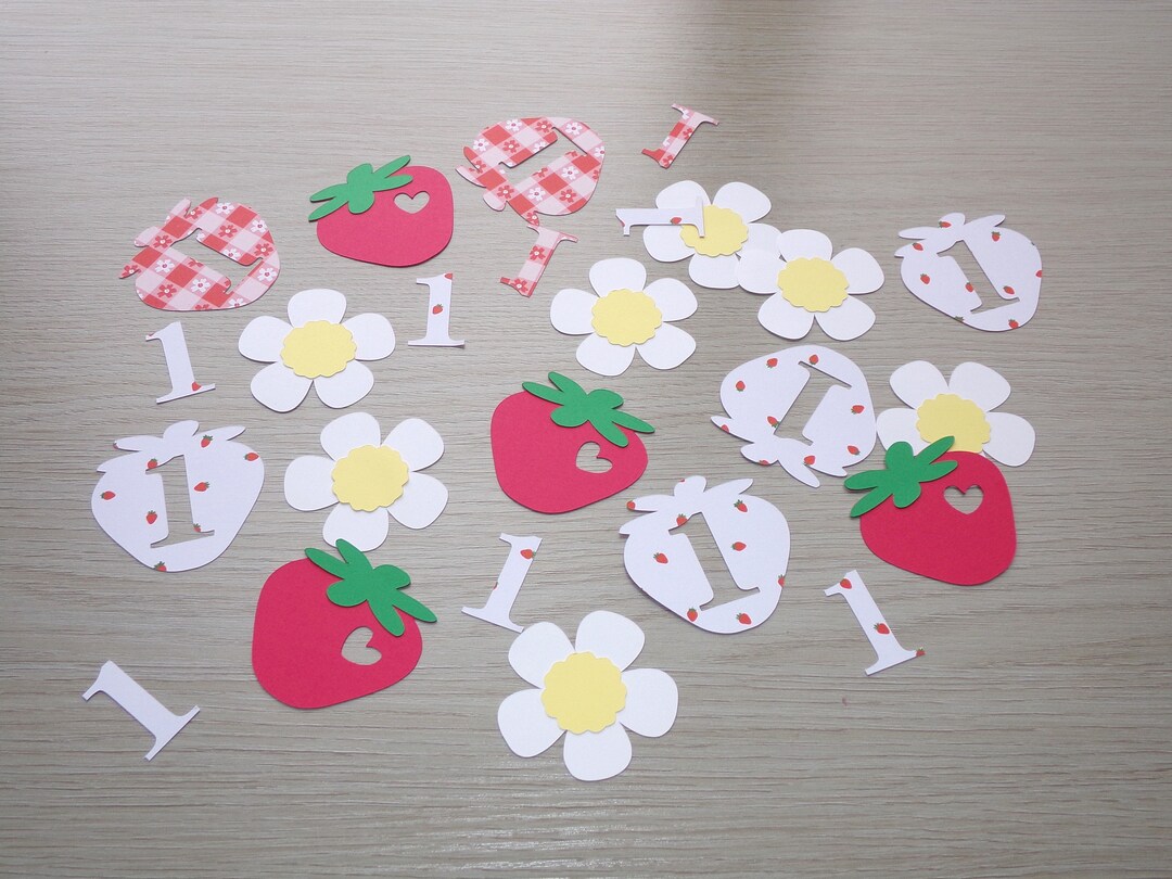 Strawberry 1st Birthday Confetti Strawberry 1's Strawberries White ...